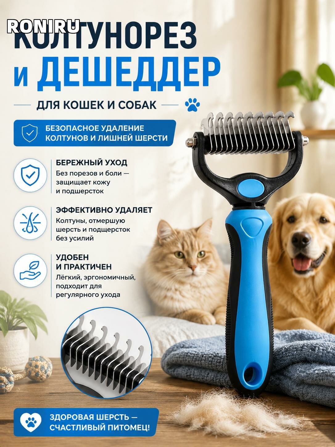 Колтунорез и дешеддер для кошек и собак — безопасное удаление колтунов и лишней шерсти для легкого ухода в квартире
