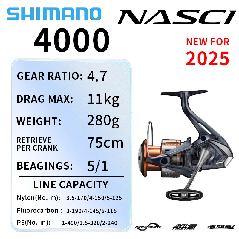 Катушка спиннинговая SHIMANO NASCI 2025 5+1BB для морской рыбалки 4000