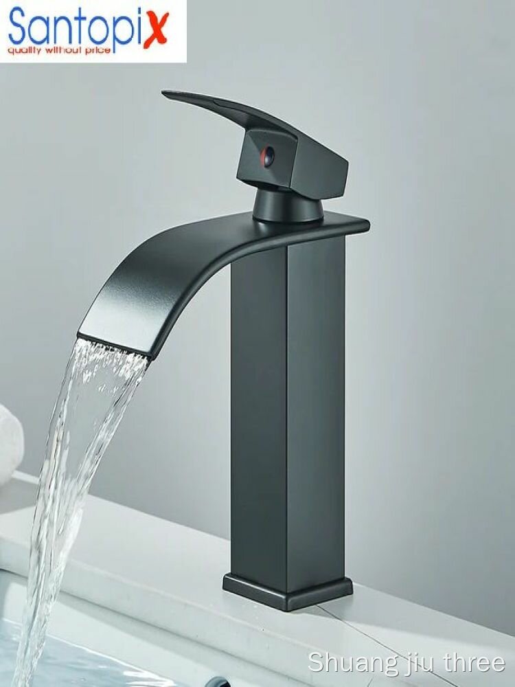 Кран Santopix черный, эффект водопада, антикоррозионный, 18K-электропокрытие, для ванной, для раковины