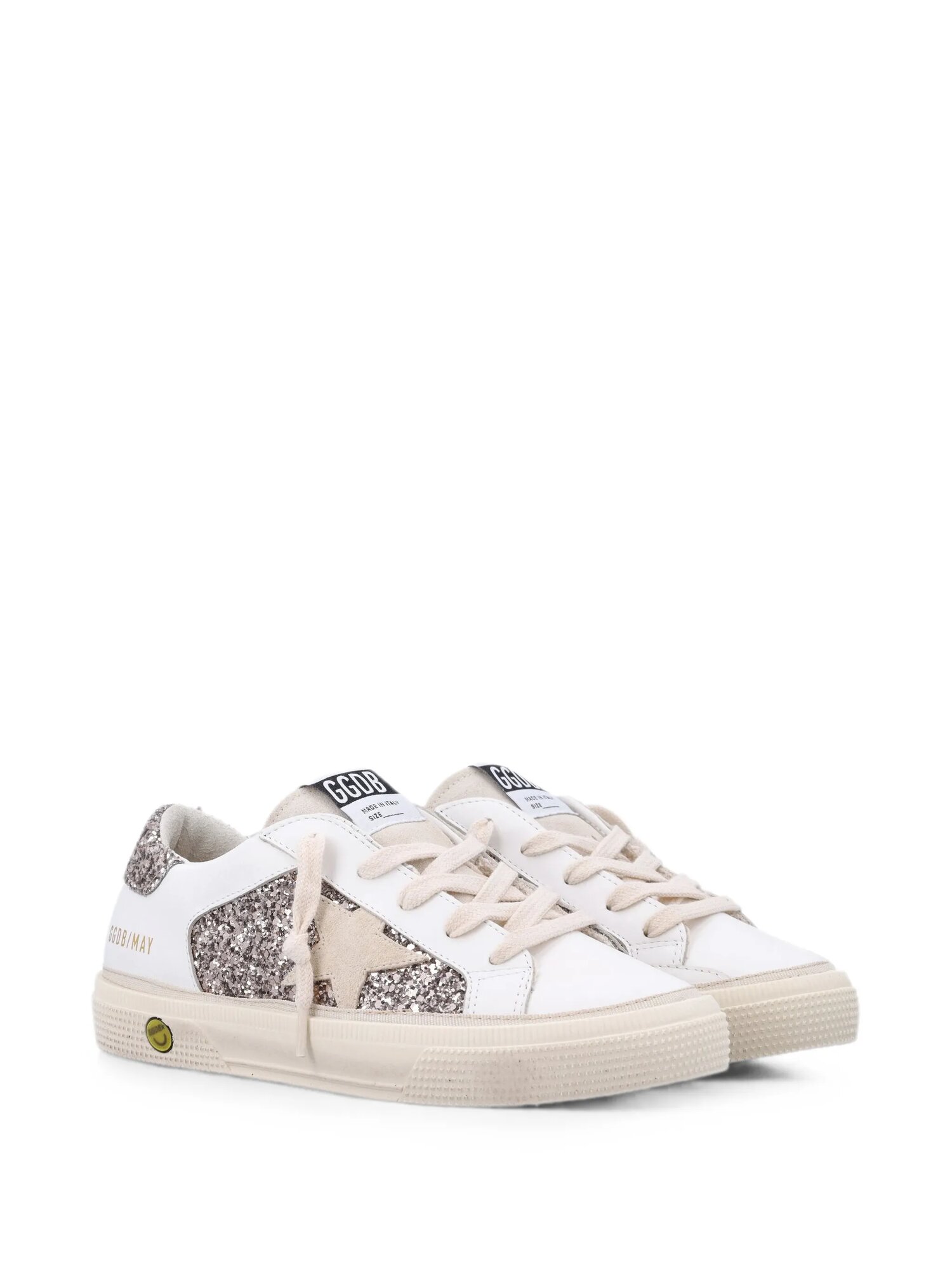 Кроссовки Golden Goose Glitter-panelled May sneakers, размер 37, бежевый/белый — фото 1