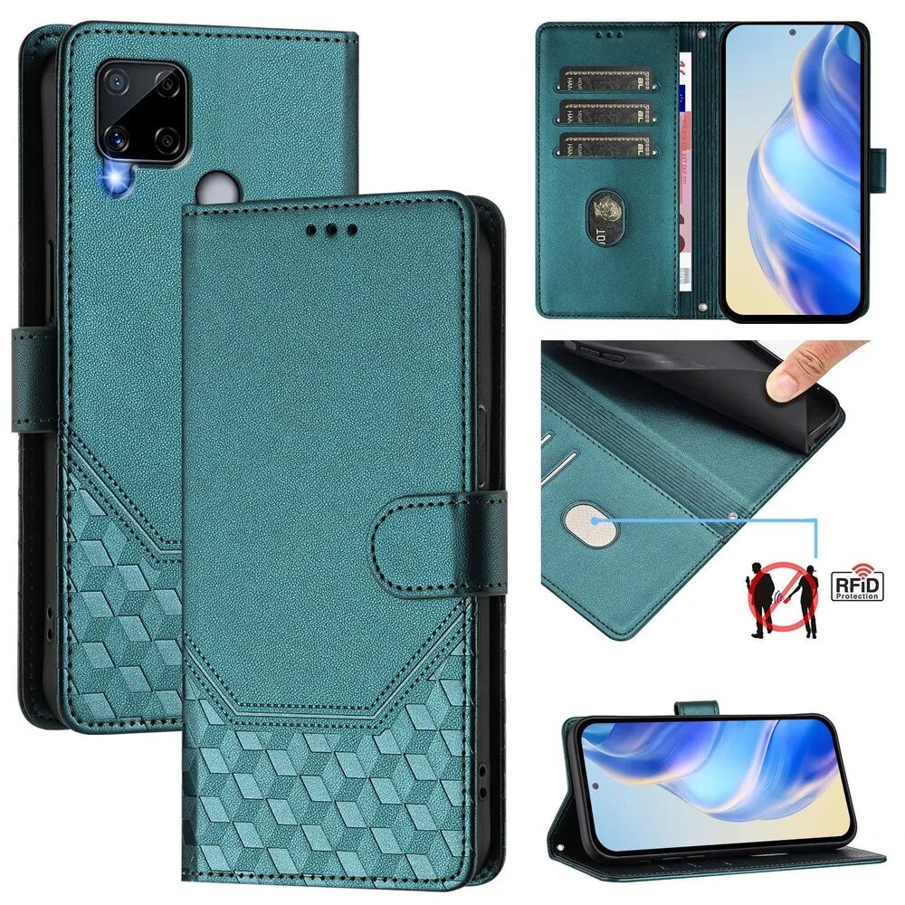 Чехол книжка для Realme C12 / Realme C15 / Realme C25 / C25s с блокировкой RFID слот карты стенд магнитный кожаный флип складной защитный чехол