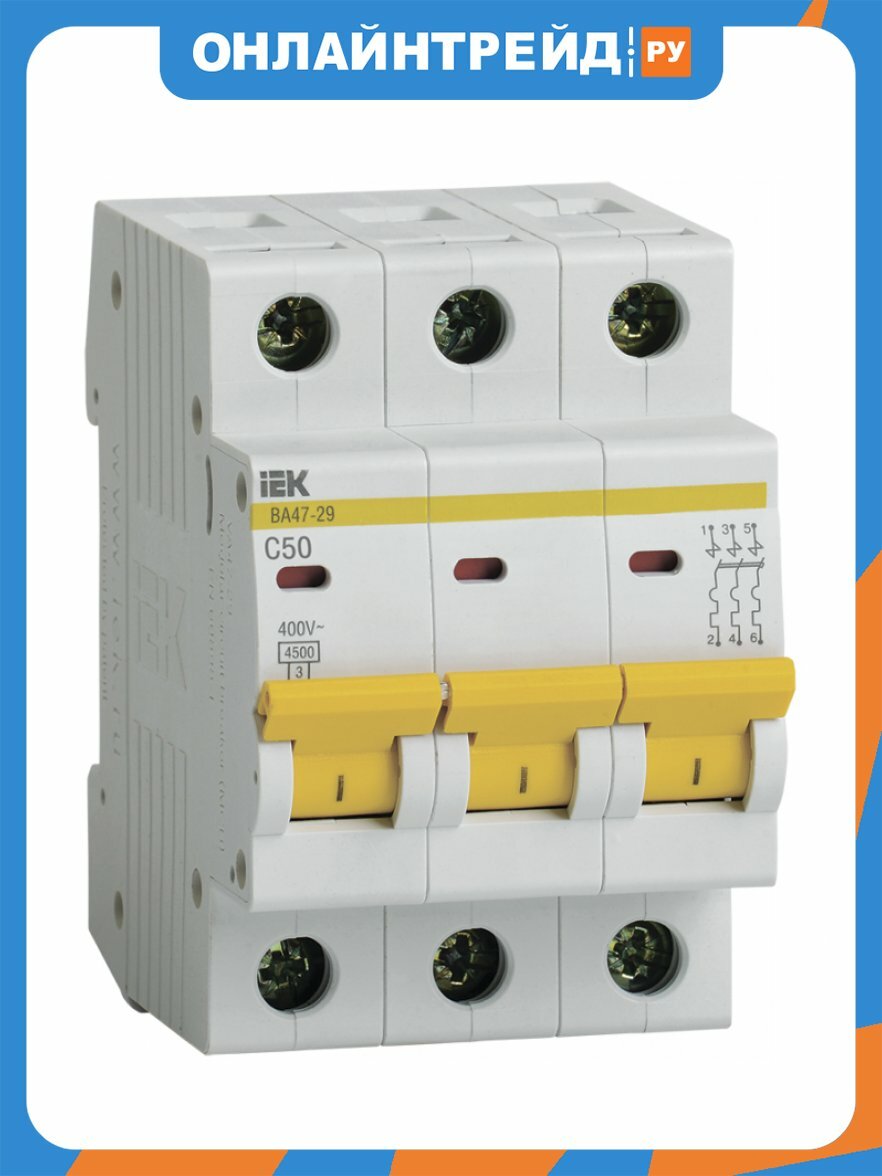 Автоматический выключатель Iek ВА47-29 3Р 50А 4,5кА х-ка С, MVA20-3-050-C
