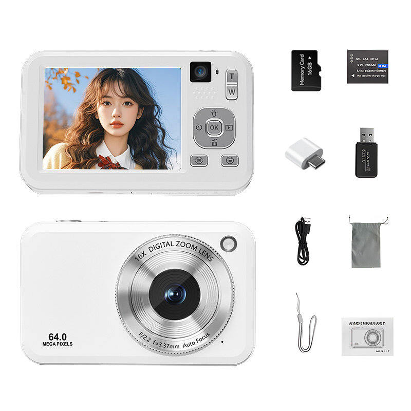 Цифровая камера унисекс SONGDIAN DC315 Moon White+16G Internal Memory, 64MP Pixel, Dual Rear Cameras, Flashes