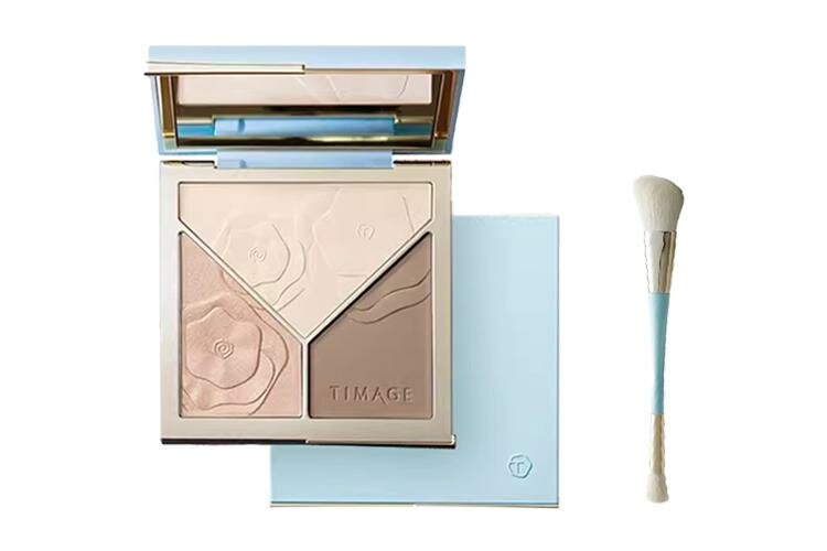Палетка контурирующих пудр женская TIMAGE Floating Light, Tricolor Contouring Palette #01 Day Shadow Soft 17g+Dual Head Contouring Brush *1