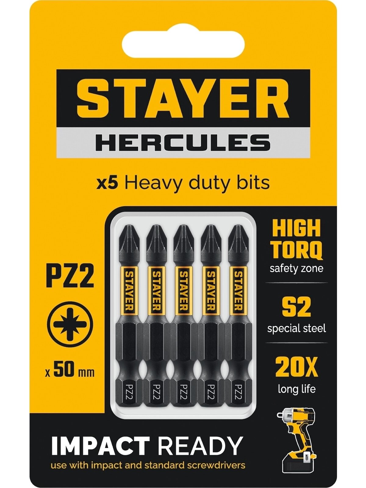 Торсионные биты STAYER HERCULES PZ 2, 50 мм (5 шт)