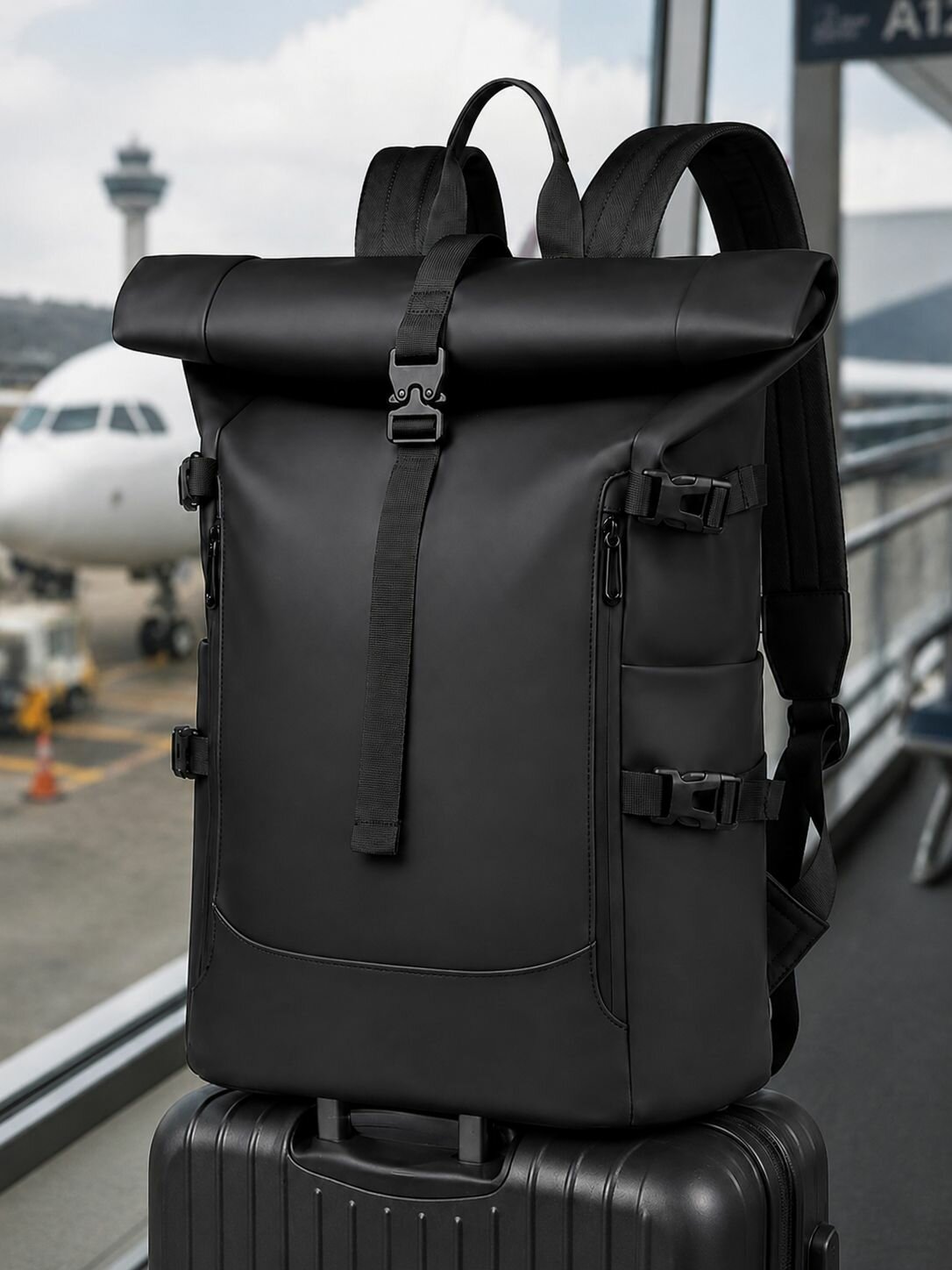 Рюкзак rolltop мужской 24.3 л для ноутбука 15.6, водоотталкивающий Оксфорд, 45 30 18 см, 0.805 кг водонепроницаемый рюкзак роллтоп 24.3 л