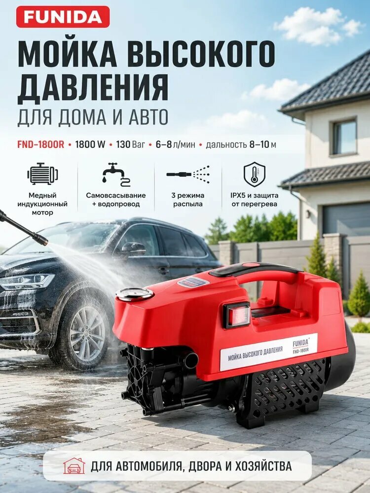 Автомойка высокого давления FND 1800W индукционный двигатель.