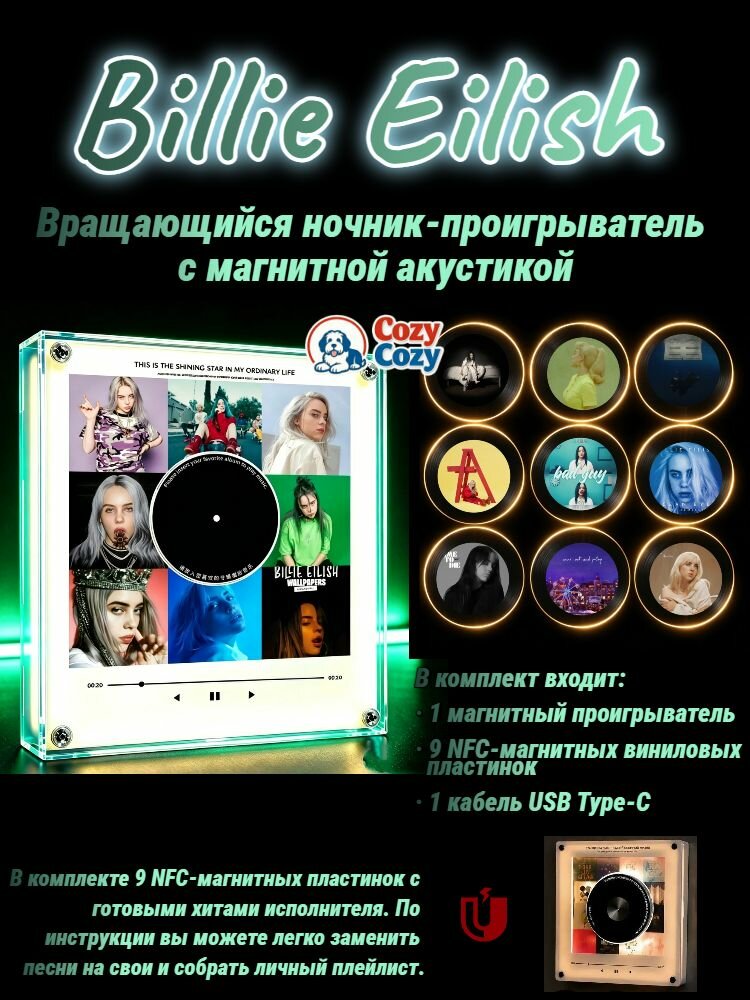 Магнит на холодильник с 9 дисками и индивидуальной песней_Billie Eilish