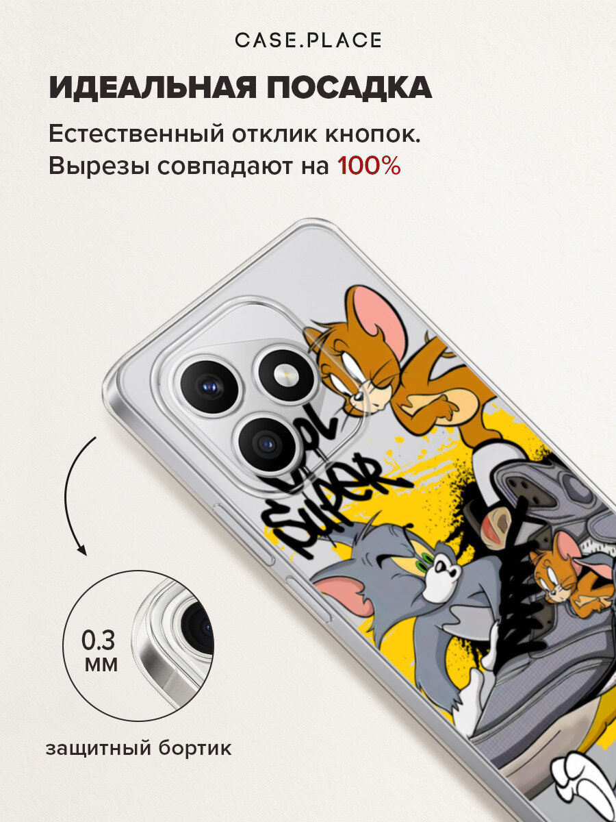 Чехол на Honor X8d / Хонор X8d с принтом Том, Джерри и кроссовок, прозрачный — фото 1