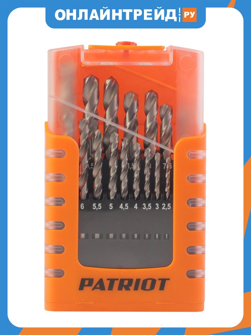 Набор сверл Patriot по металлу , HSS, 19 шт №2: 1,0-10,0мм, в пластиковом боксе