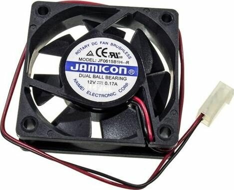 JAMICON JF0615B1H Вентилятор осевой, 60х60х15мм,12В, DC, 0.13А, 1.56Вт, качения, 4500об/мин, 2 провода, 1шт