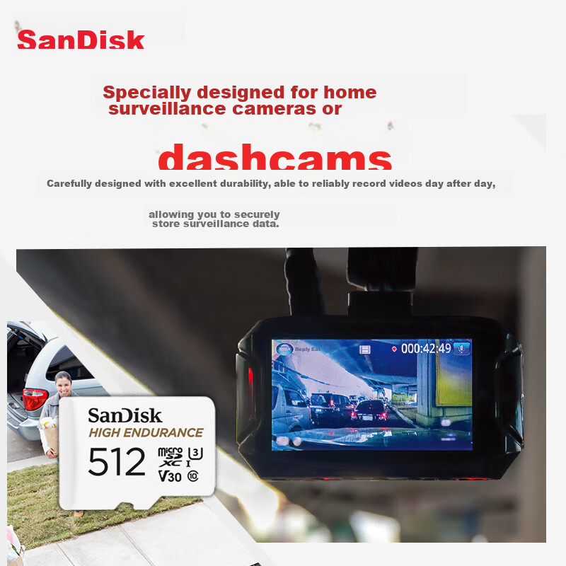 SanDisk 512GB TF MicroSD карта для видеорегистраторов и систем видеонаблюдения Ёмкость：512 ГБНазначение：TF-карта для