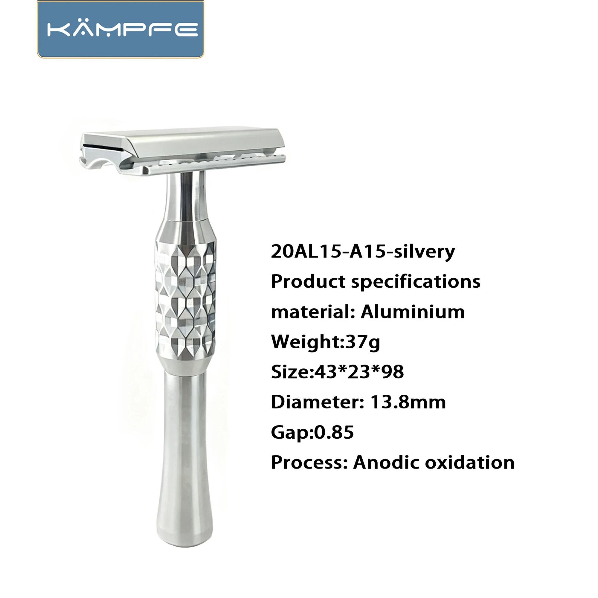 Бритва KAMPFE Double Edge серебристая, 20AL15-A15-silvery