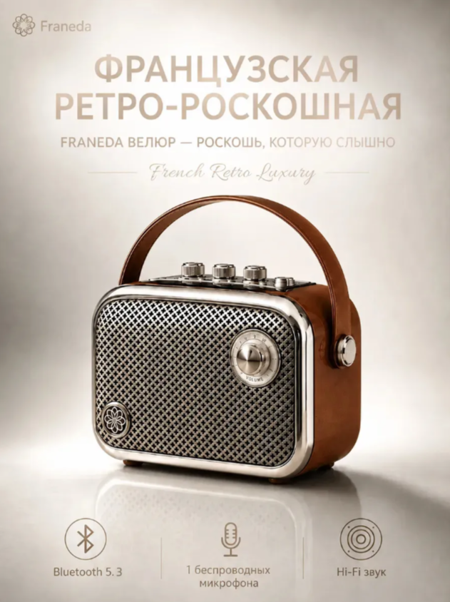 Портативная ретро колонка Franeda FD-D20 с микрофоном коричневая