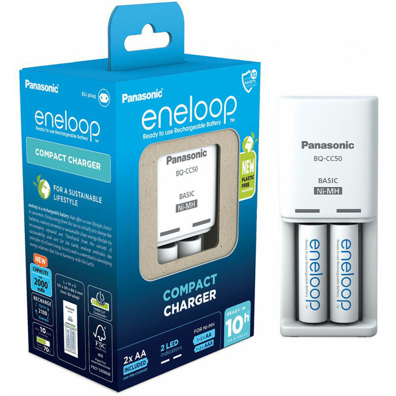 Зарядное устройство для аккумуляторов Panasonic Eneloop BQ-CC50/2xBK-3MCCE Compact Charger (K-KJ50MCD20E)