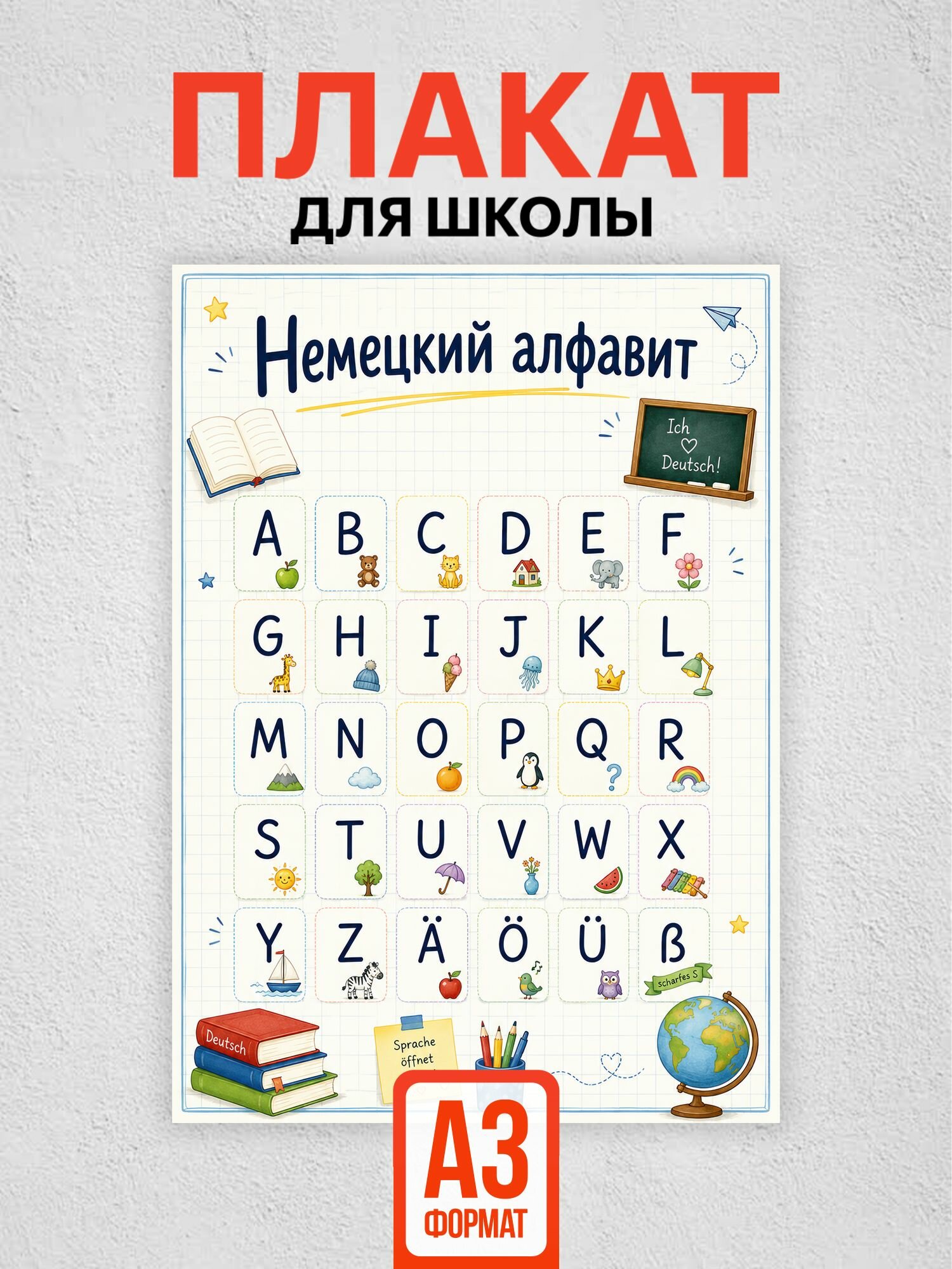Плакат немецкий алфавит, для школы, в класс