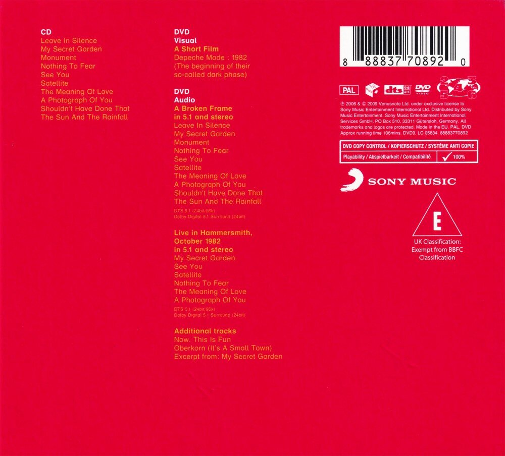 Depeche Mode. A Broken Frame (DVD + CD) (СД диск, ДВД диск, Картонный бокс (digipack)) — фото 1