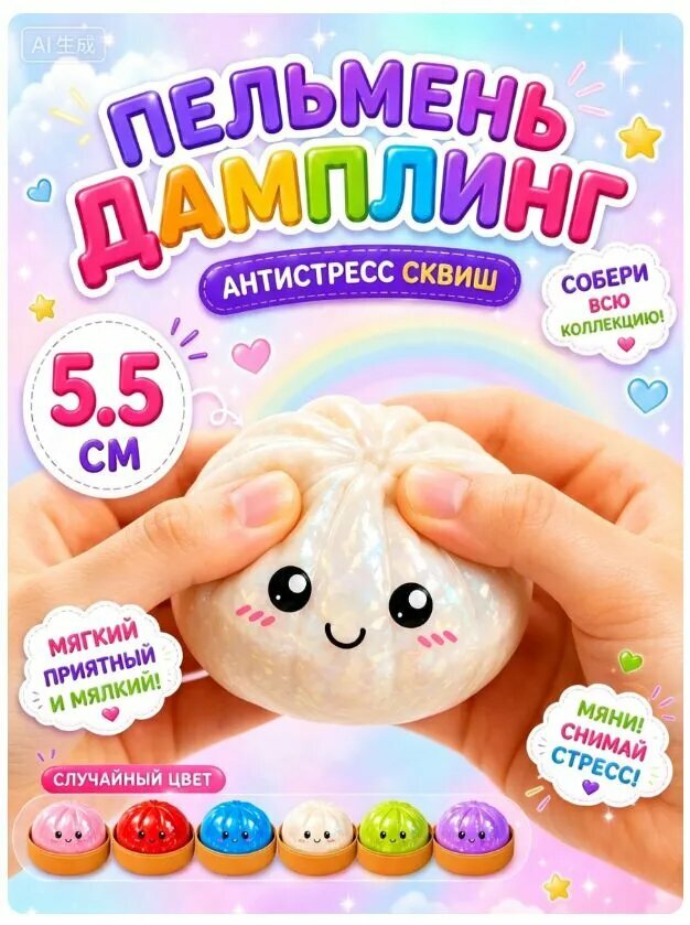 Сквиш пельмень антистресс 5.5 см, Дамплинг сквиш Антистресс 5.5см