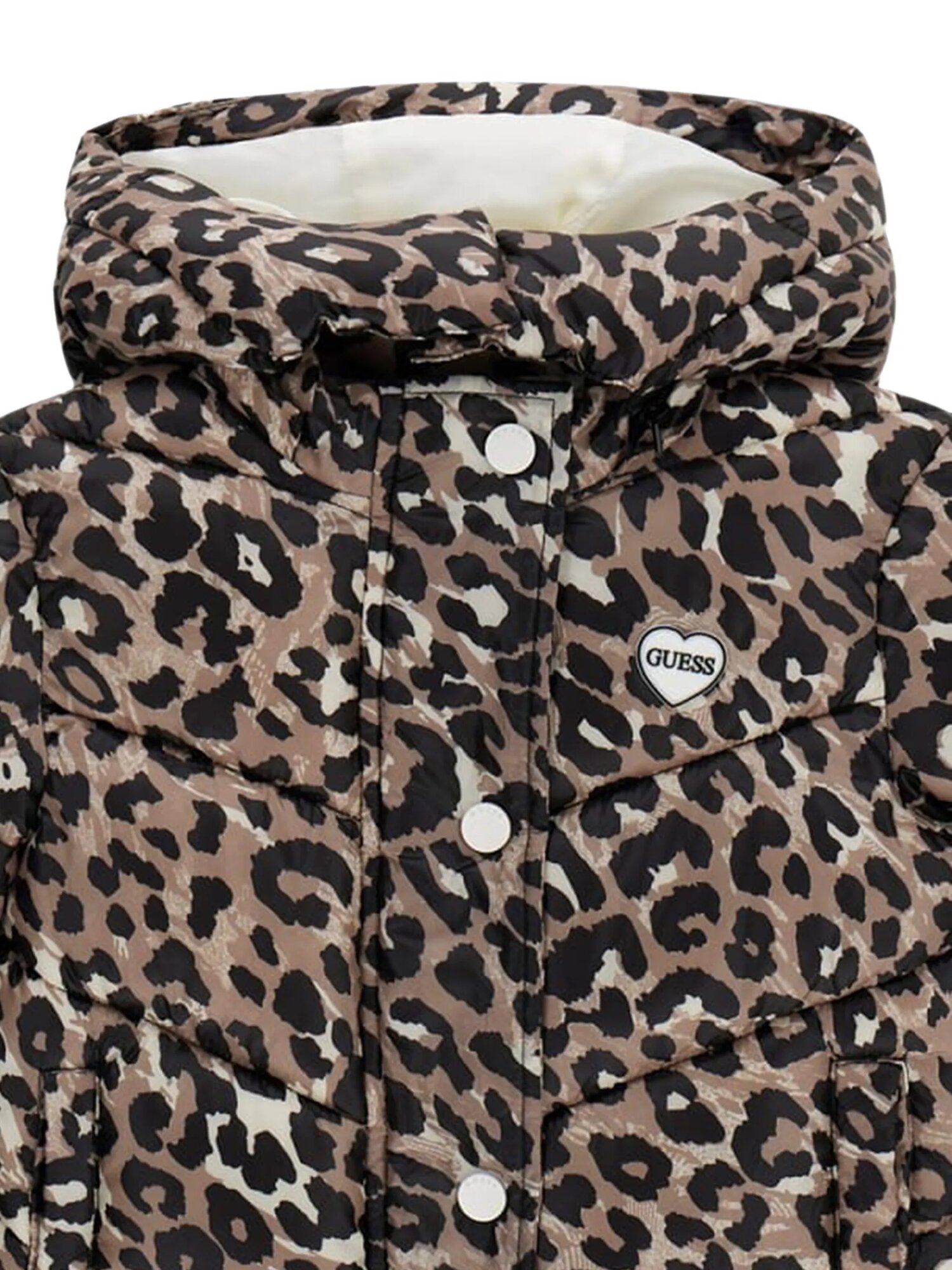 Пуховик GUESS Leopard-print padded jacket, размер 2 года, бежевый цветы мелкие — фото 1