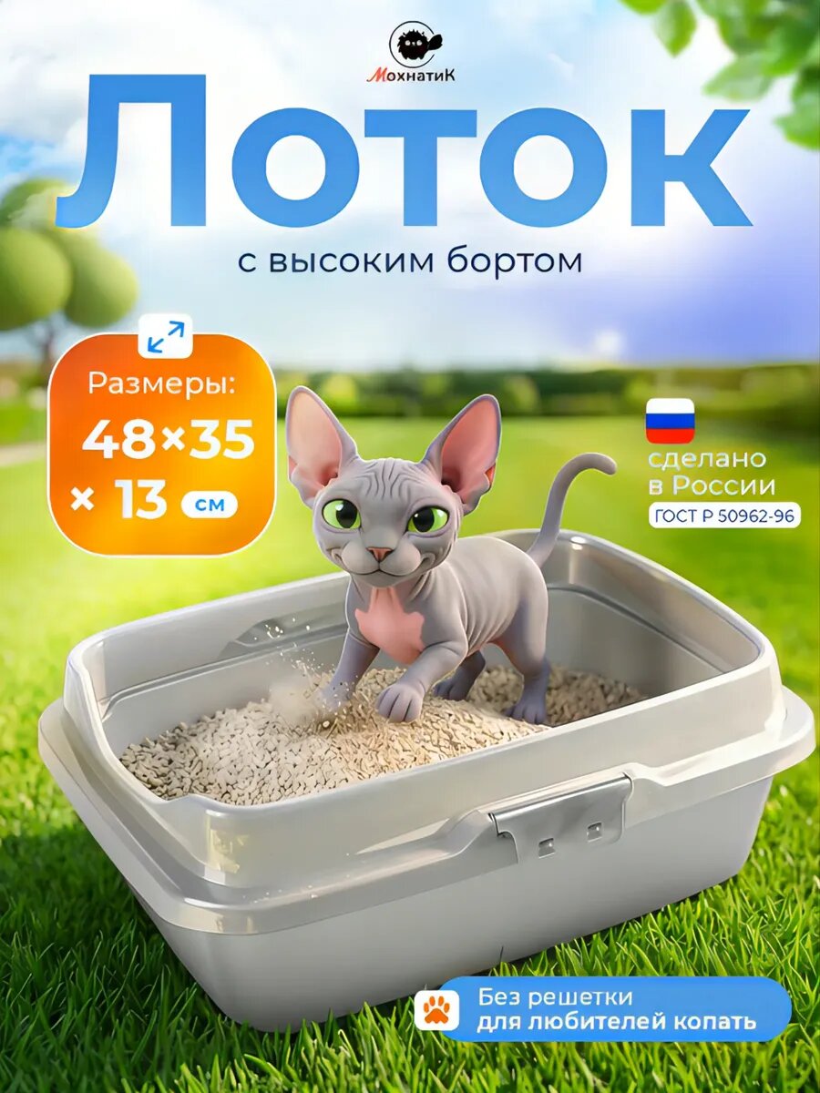 Лоток для кошек 50*38*16 см с высоким бортом без решетки