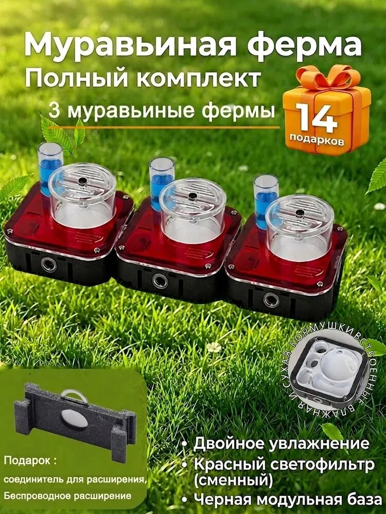 Набор из 3 штук формикариев / муравьиных ферм с разделением влажности, двойное увлажнение, гладкая поверхность