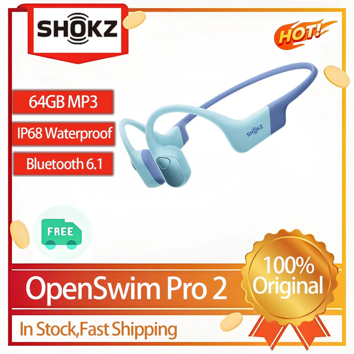 Shokz OpenSwim Pro S710 оранжевые беспроводные наушники