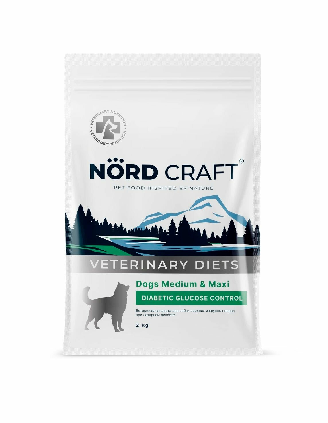 NORD CRAFT Корм сухой Dogs Medium & Maxi Diabetic Glucose Control для собак средних и крупных пород при сахарном диабете, 2000 гр