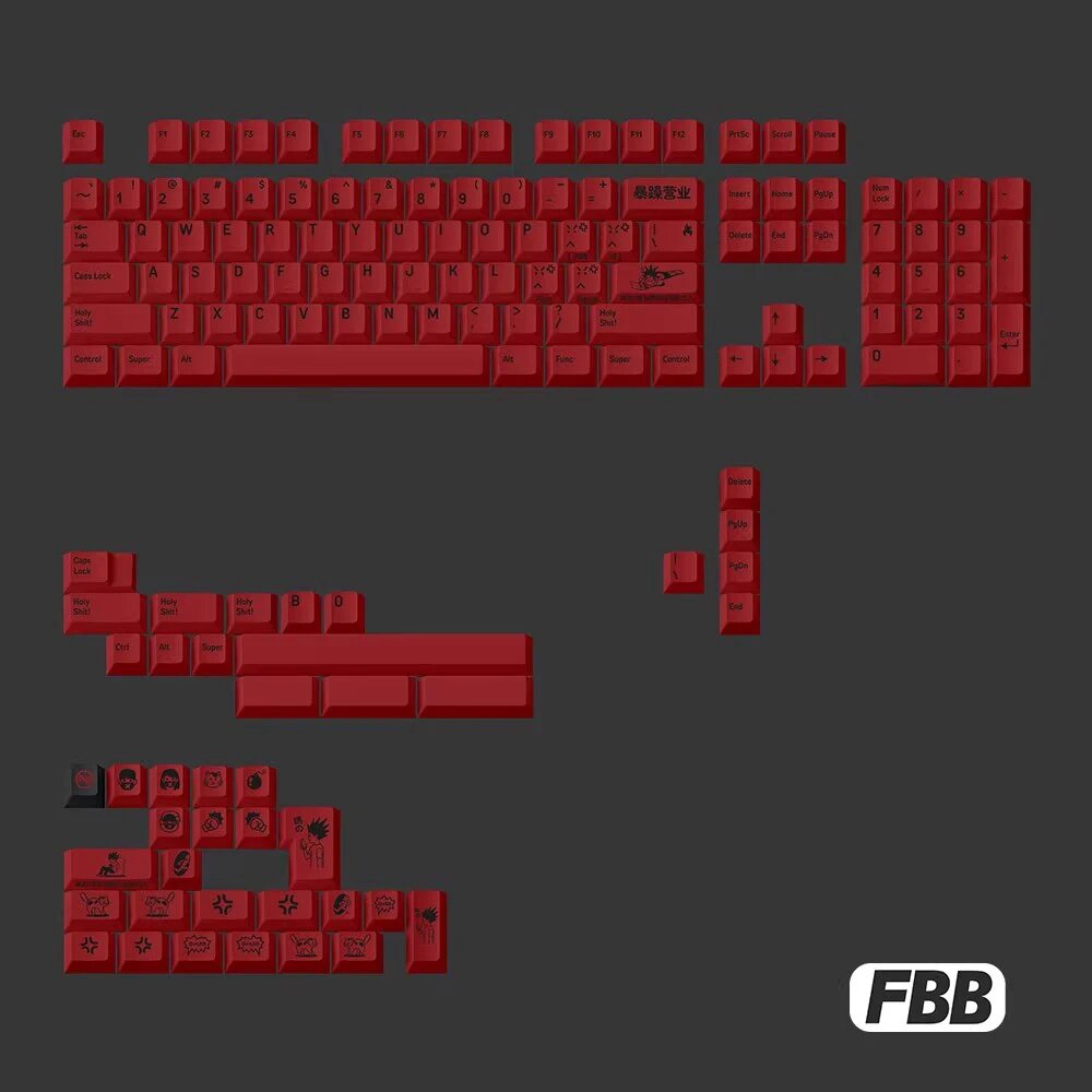 FBB Keycaps Grumpy Bunsiness Черный Красный для Cherry MX Red Bunsiness