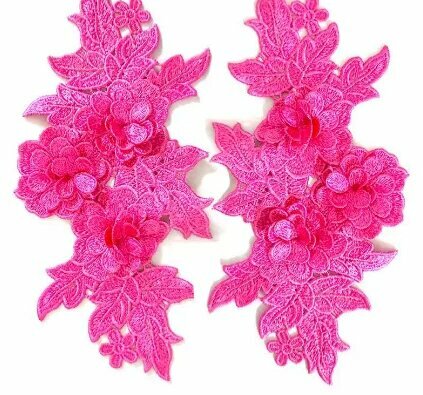 Розовые кружевные аппликации с цветами, 13x25см