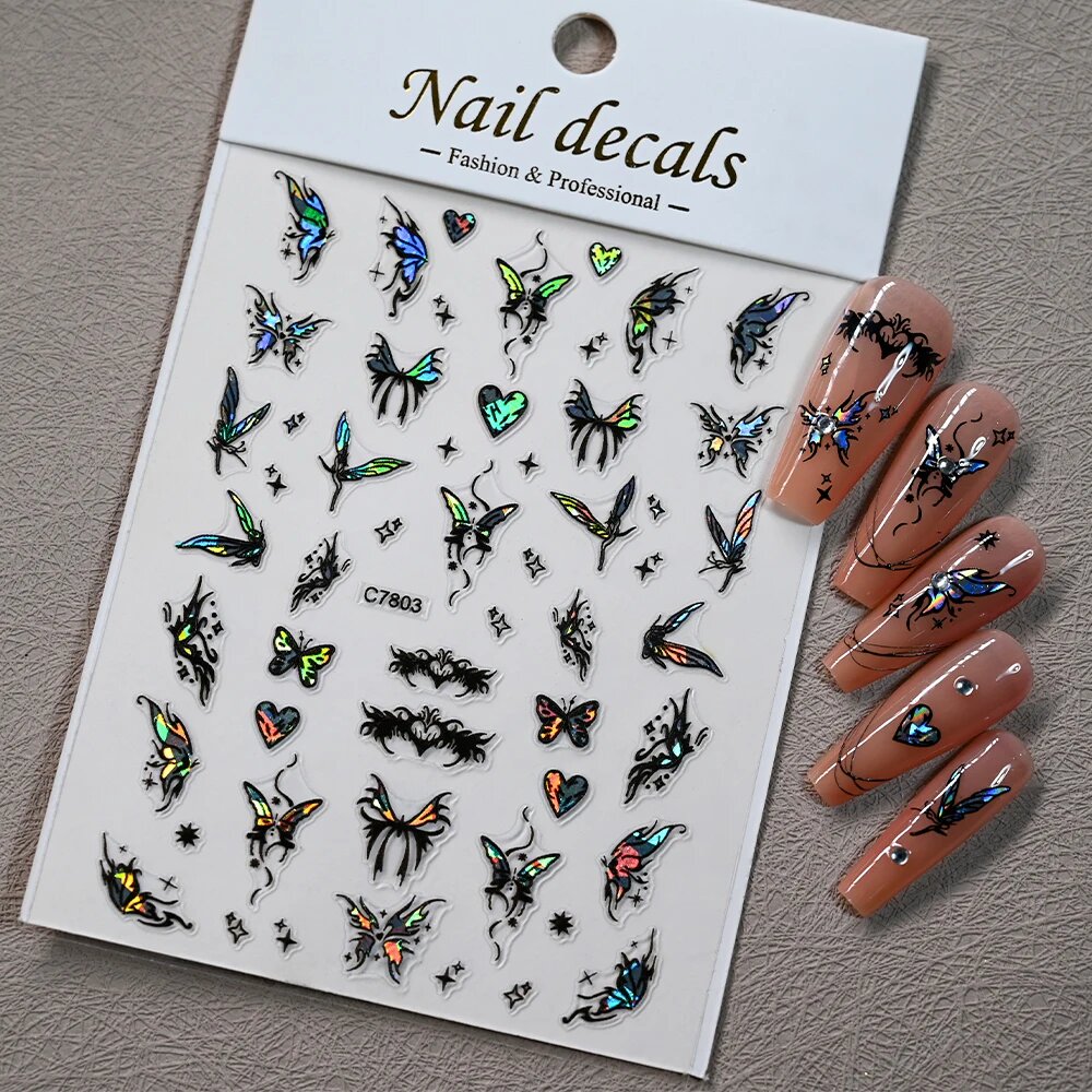 MAFANAILS блестящие синие наклейки для ногтей с бабочками 2