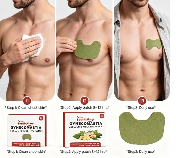 South Moon GYNECOMASTIA CELLULITE MELTING PATCH 12 штук, растительные компоненты для уменьшения жировых отложений и упругости грудных мышц