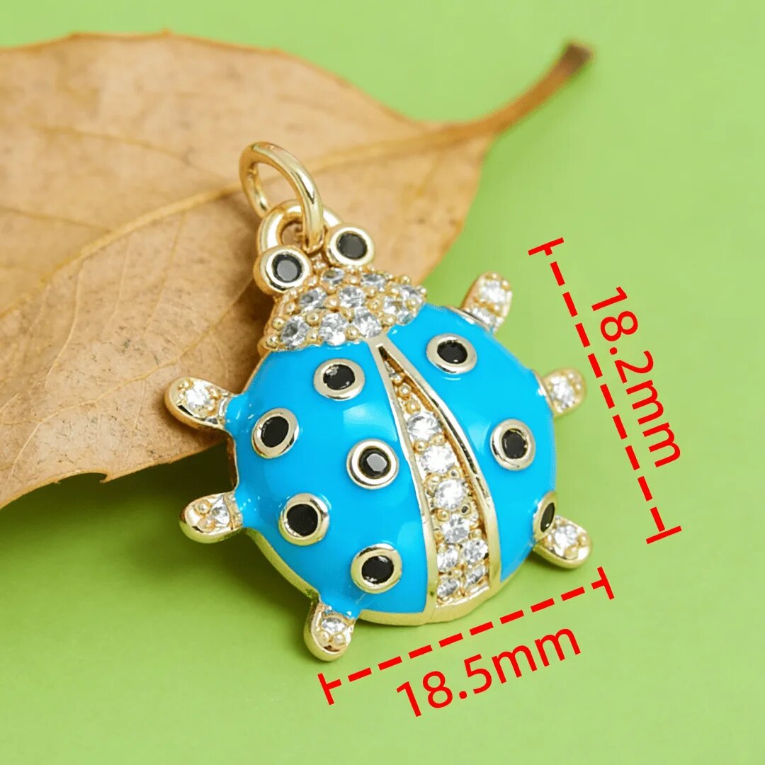 Подвеска божья коровка, латунь, цирконий, Blue, DZ5177-Blue