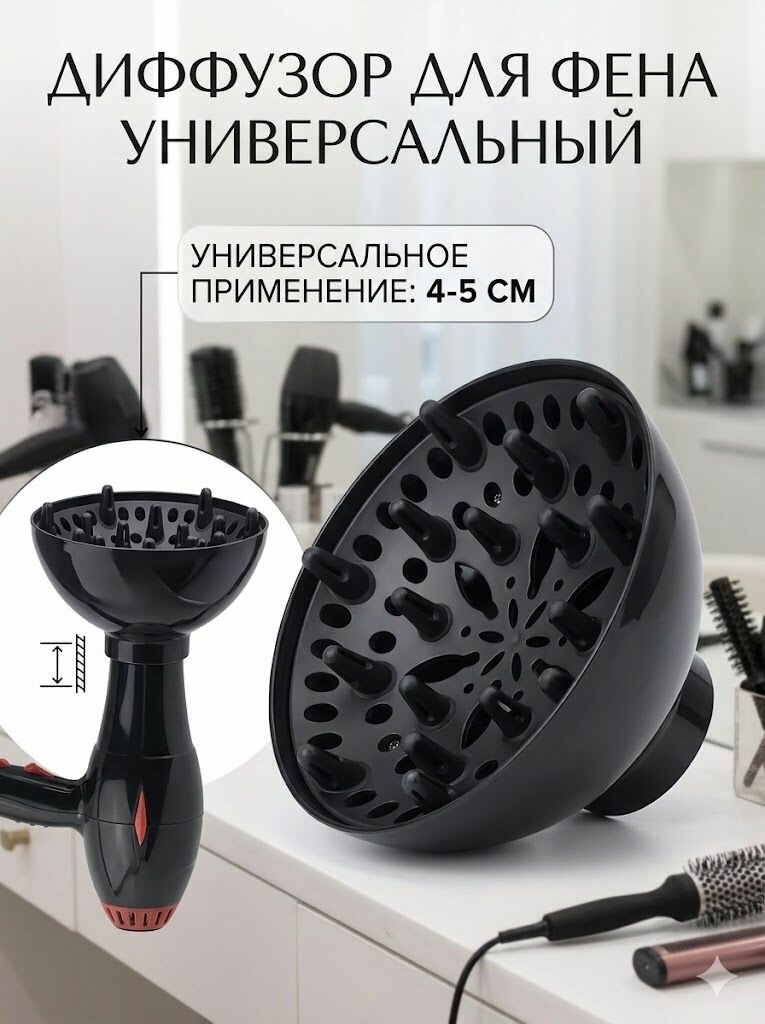 TELOLY Универсальный диффузор для волос, подходит для фена с диаметром насадки 4-5 см, идеален для вьющихся и волнистых волос