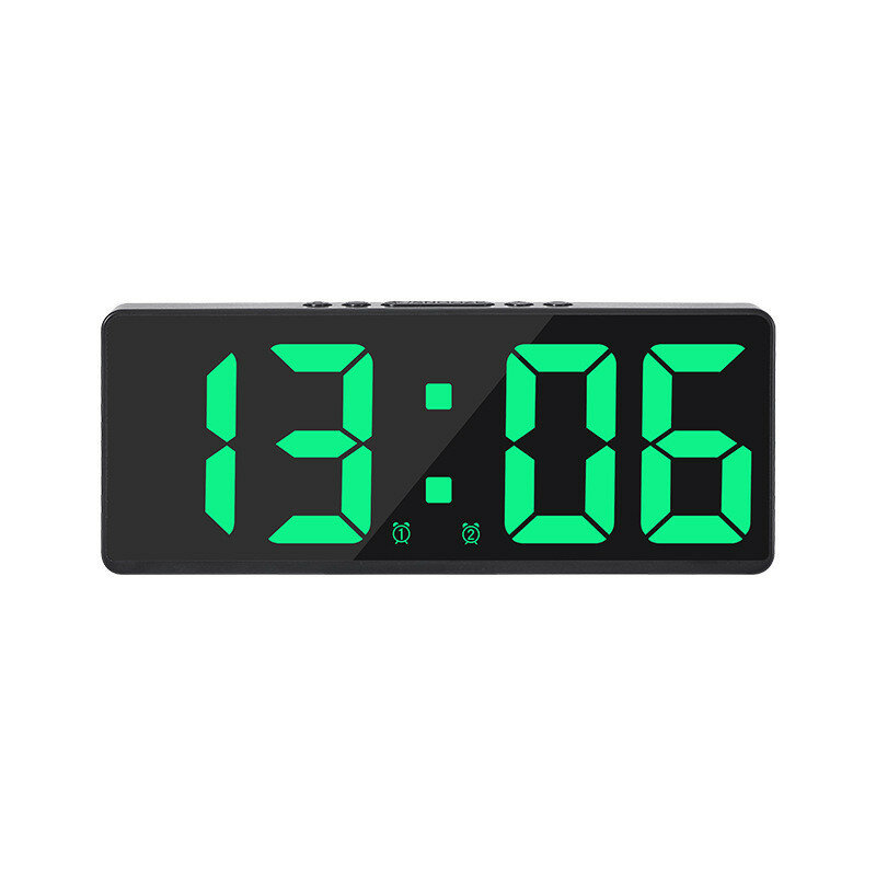 Sleek led digital alarm clock with calendar and temperature functions for bedroom decor, black green