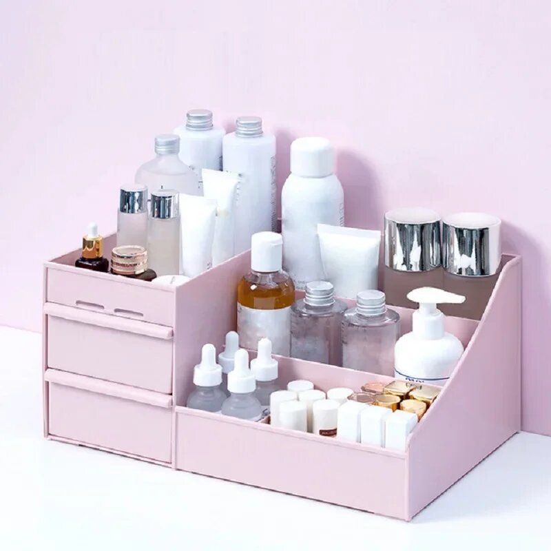 Большой пластиковый органайзер для косметики Розовый, Pink