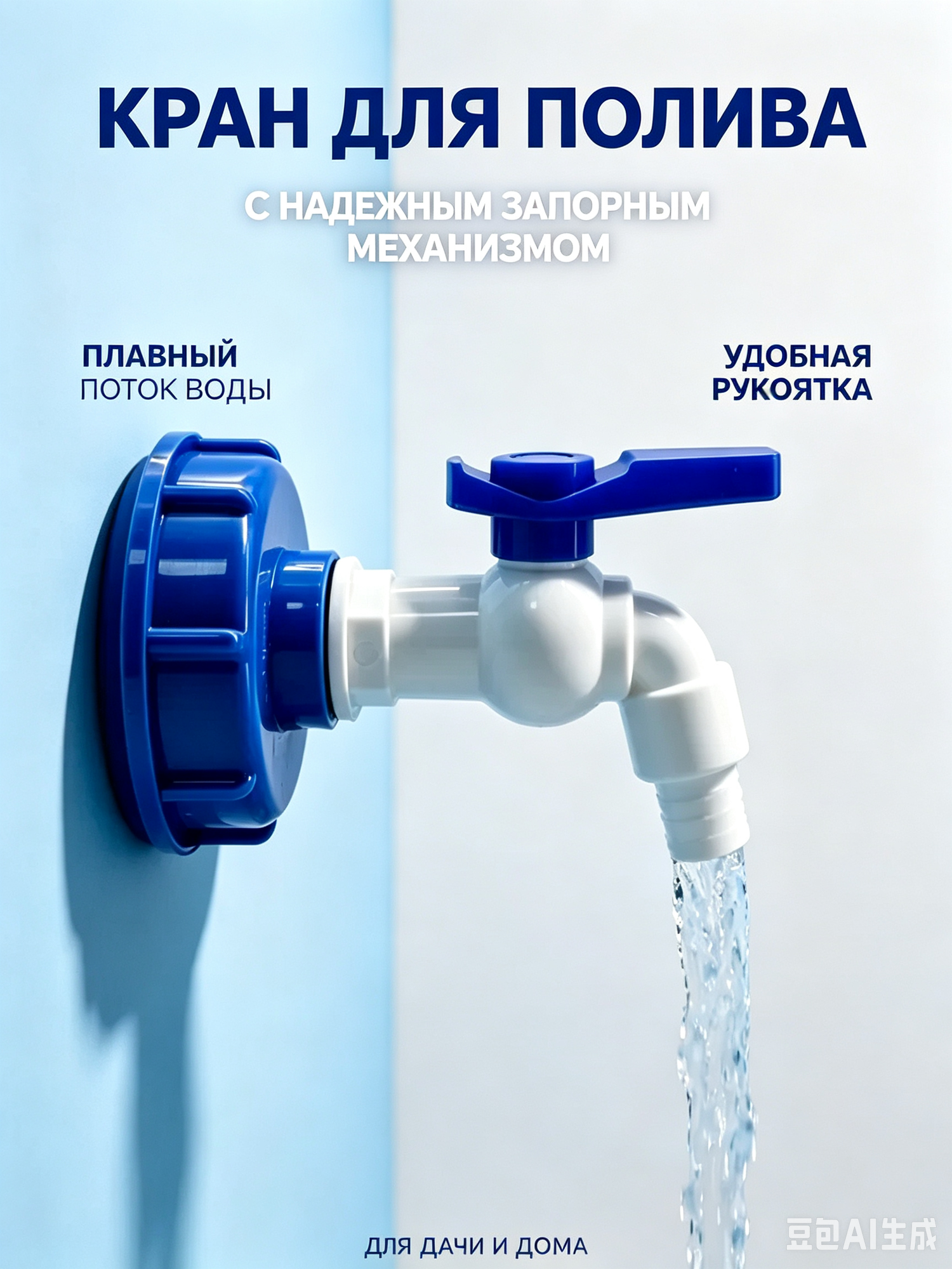 Переходник с краном для еврокуба 60 мм на 3/4". Переход для евробака. Диаметр вых. 16мм