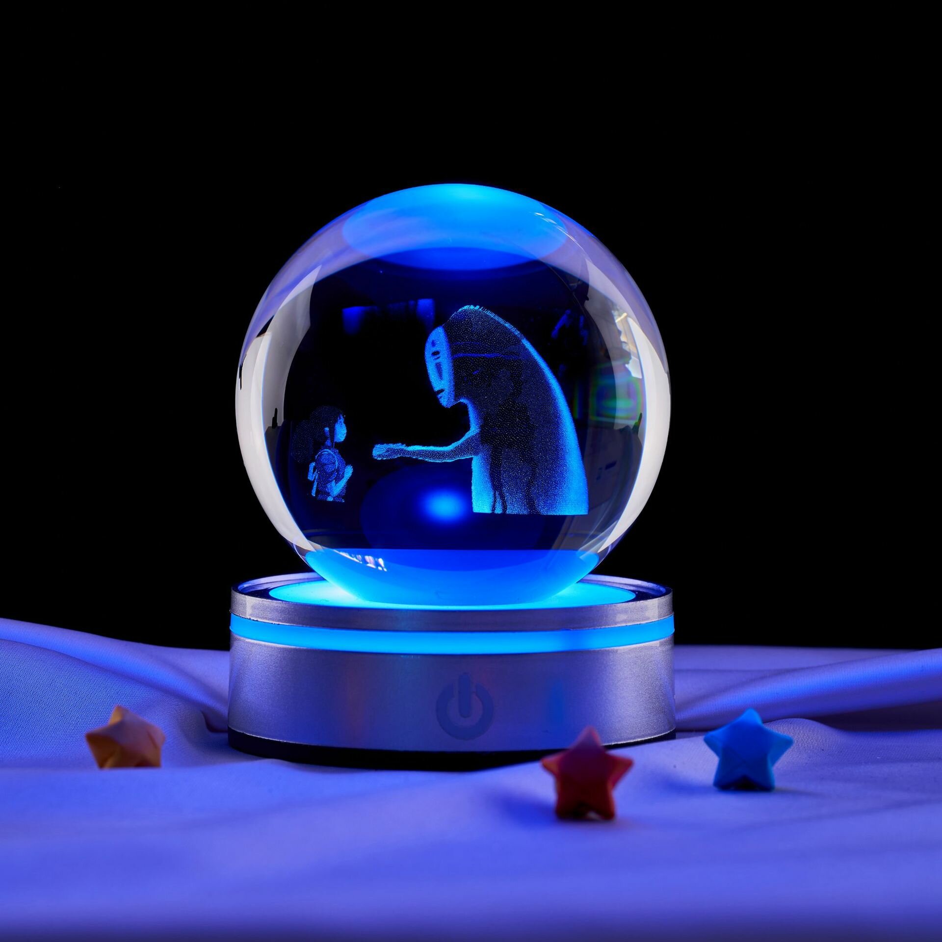 Ночник-шар из кристалла 8 см с цветным свечением и двойной подставкой на батарейках и вилке
