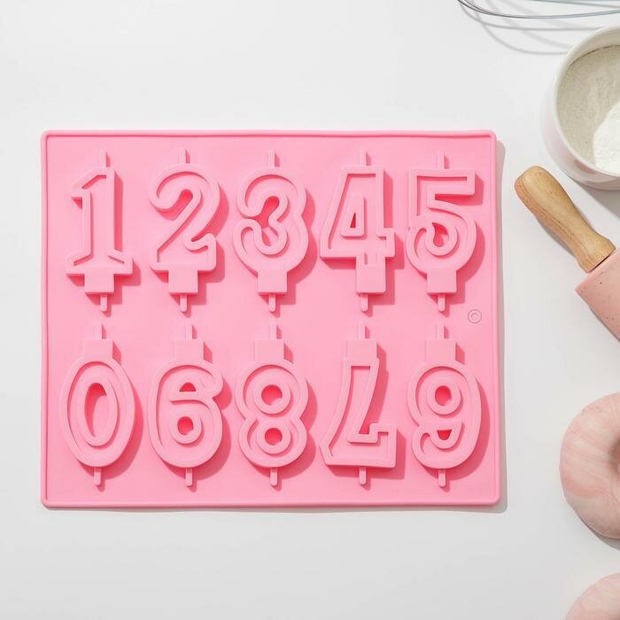 Форма для выпечки Доляна Цифры , силикон, 26 21 см, 10 ячеек (7 4 см), цвет