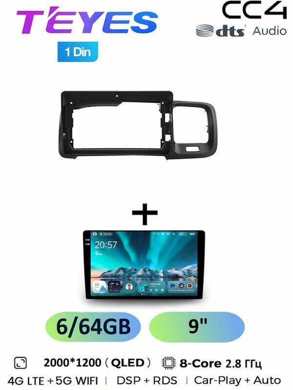 Магнитола Teyes CC4 6/64 Gb 9.5 дюймов Volvo S60 Y20 2010-2018 1 din 8-ми ядерный процессор QLED экран 4G Wi-Fi