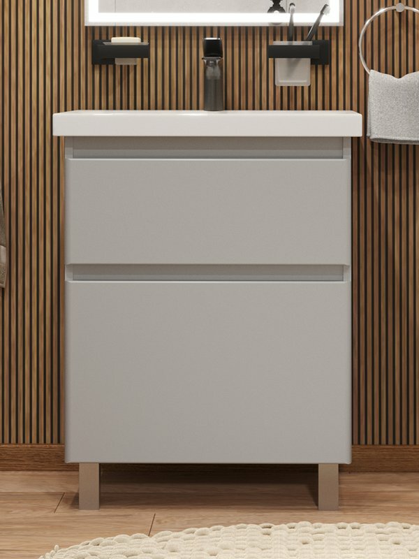 Тумба с раковиной SanStar Riana 60 напольная, серая, раковина Модуо 60