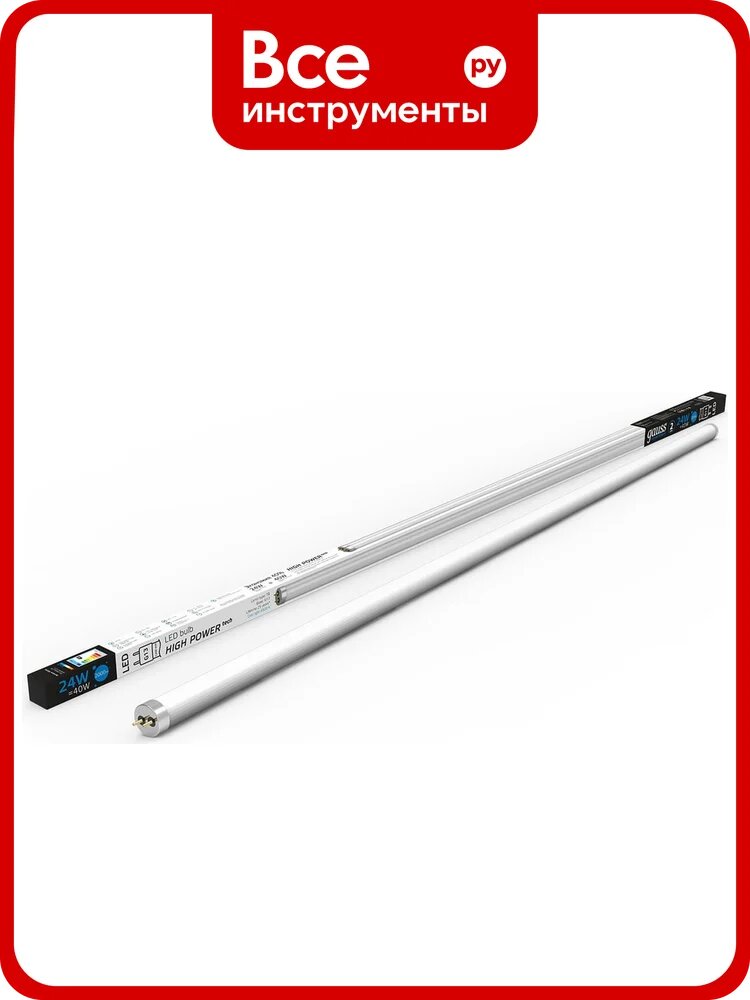 Лампа Gauss Elementary, T8, 24W, 2000lm, 6500K, G13, 1200mm, стекло, LED, 1/20 93034