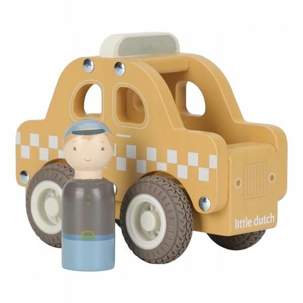 Игровой набор Little Dutch - Детская деревянная машинка-такси с фигуркой водителя - LD2533