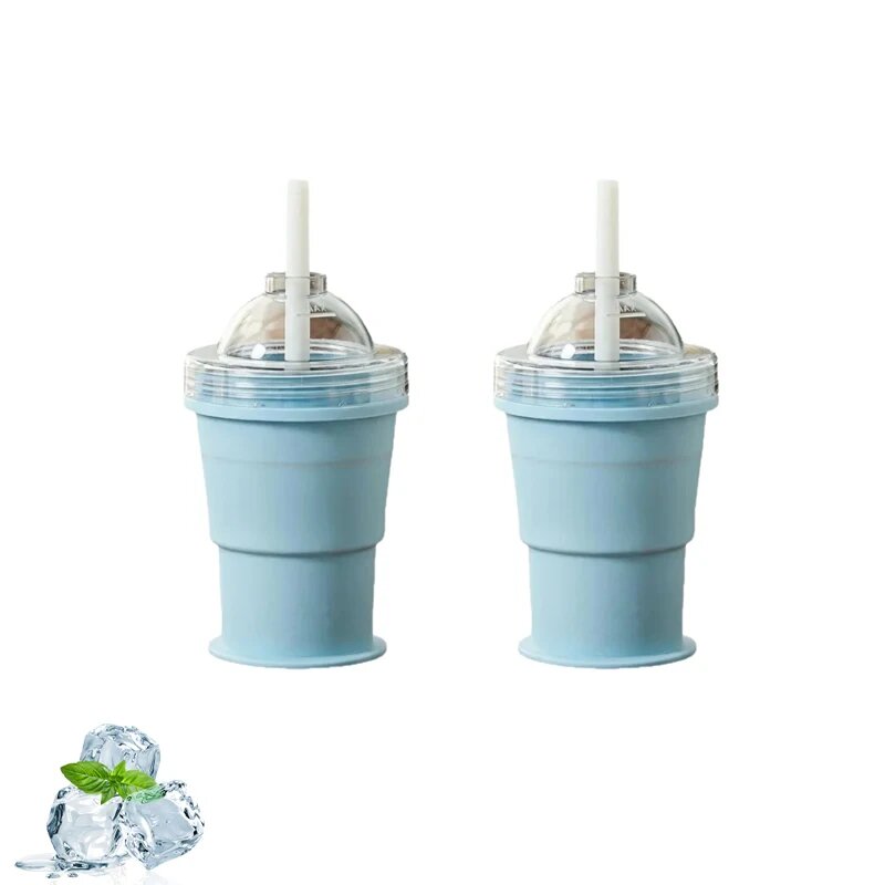 Голубые бутылки для воды 2шт с формой для льда