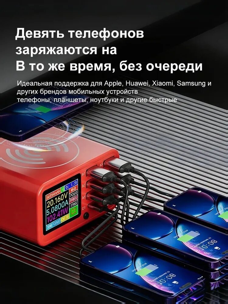 Red S2 Многофункциональное быстрое зарядное устройство USB C 8-портовое настольное зарядное устройство типа C PD3.0 PPS QC3.0 Быстрая беспроводная зарядка 15 Вт для планшета MacBook Samsung iPhone