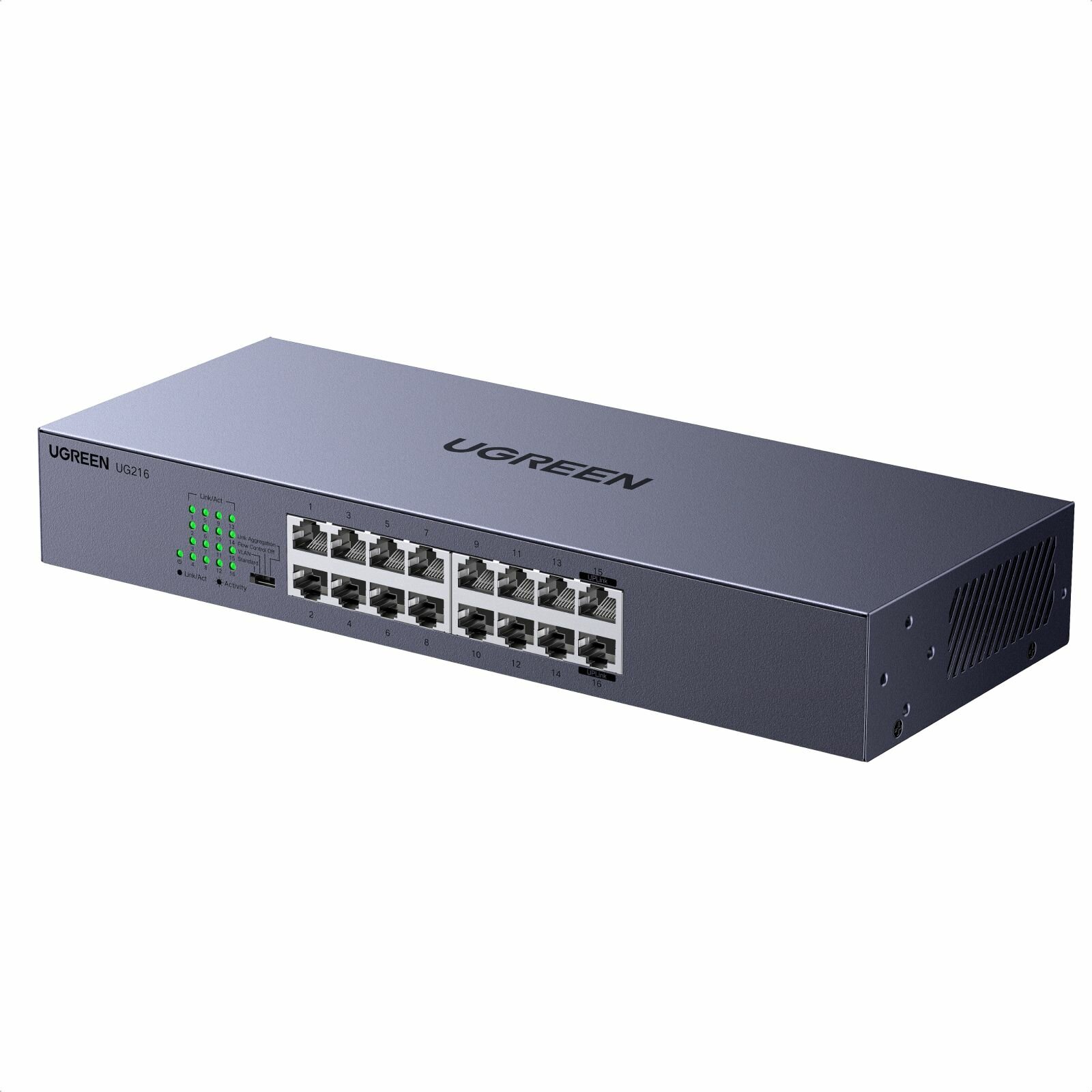 Коммутатор сетевой UGREEN CM939 (75289EU) 16-Port Gigabit Ethernet Switch Aluminum Housing EU. Цвет: серый космос
