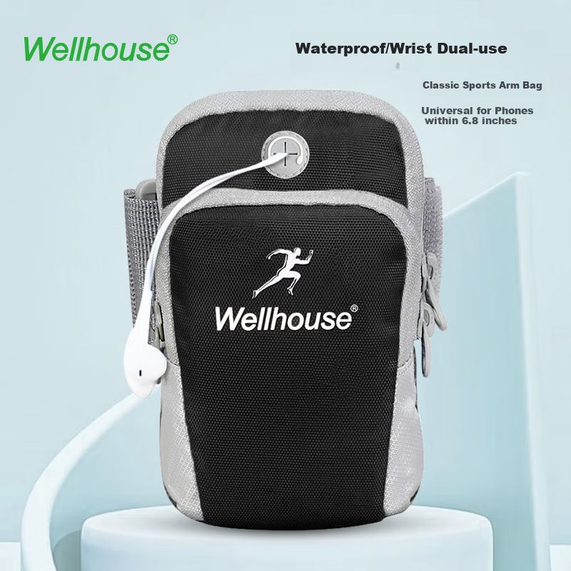WELLHOUSE беговой армбанд для мужчин и женщин велосипедный запястный браслет с большим карманом для телефона черный