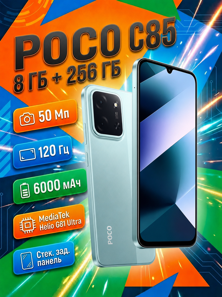Смартфон Xiaomi POCO C85, 8 ГБ/256ГБ, Bluetooth 5.3, NFC, Android15