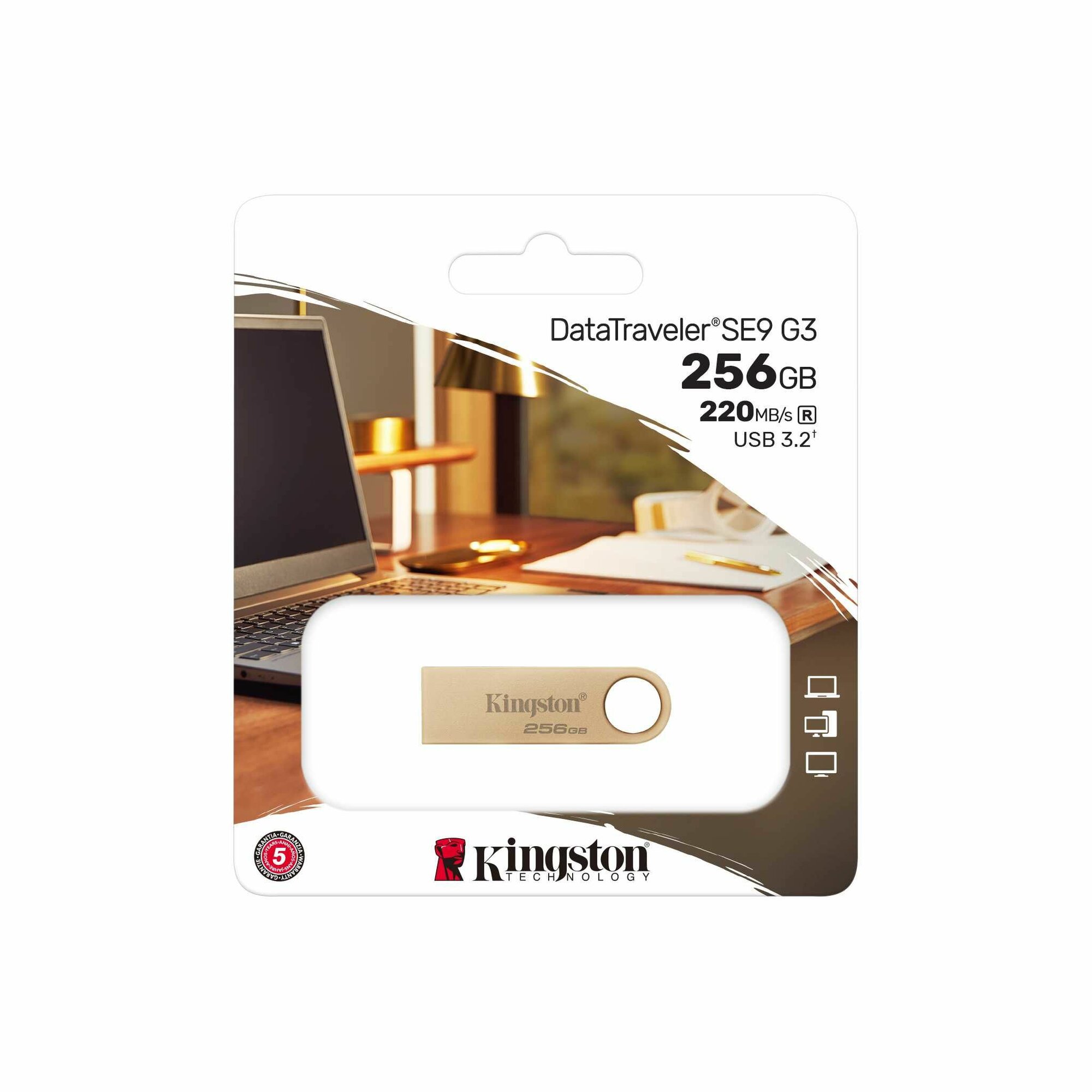 Флеш накопитель USB Kingston DataTraveler SE9 256ГБ, USB3.2, золотистый dtse9g3/256