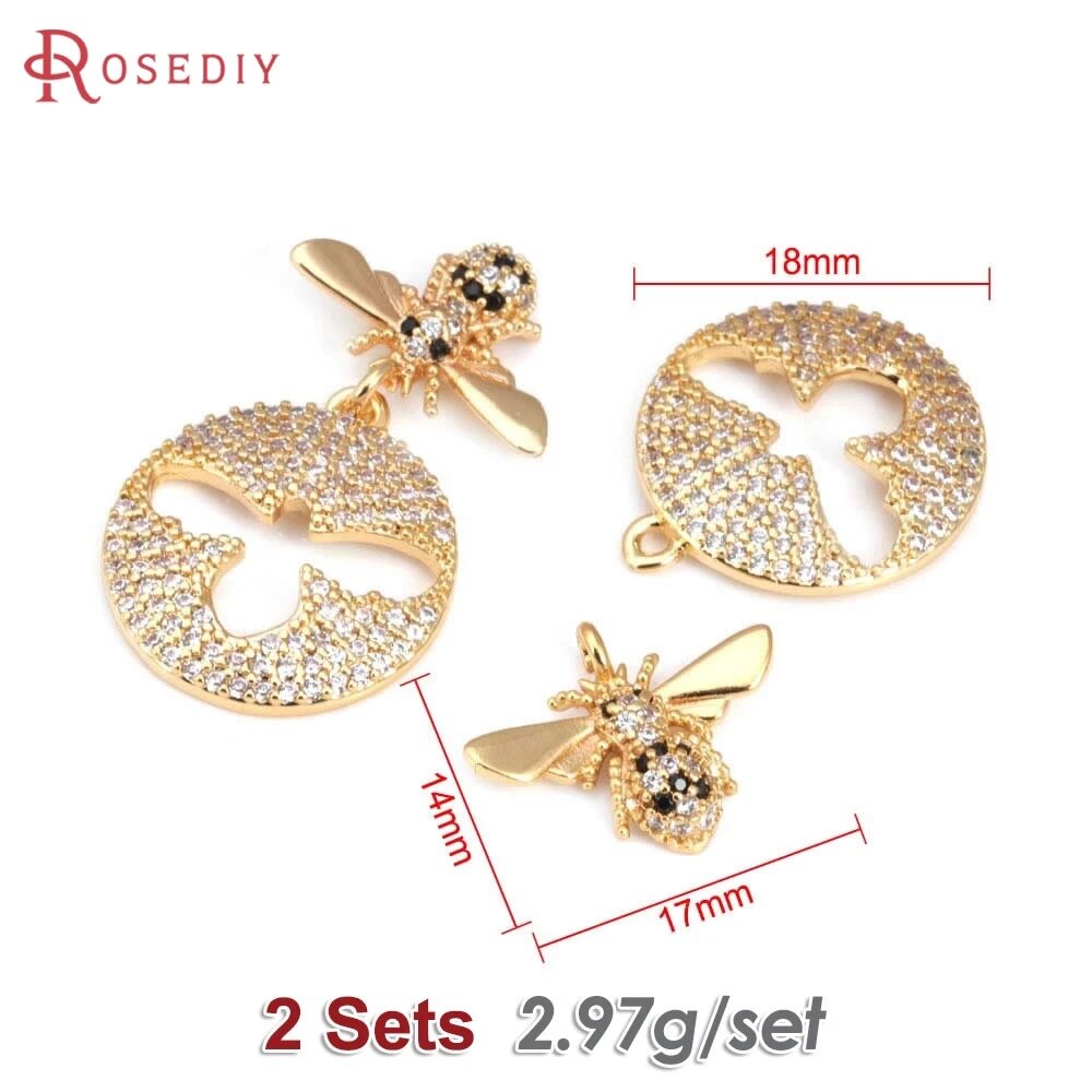 Подвески Rosediy латунь 18-каратное золото 18K Gold Color, 18x18MM 2PCS