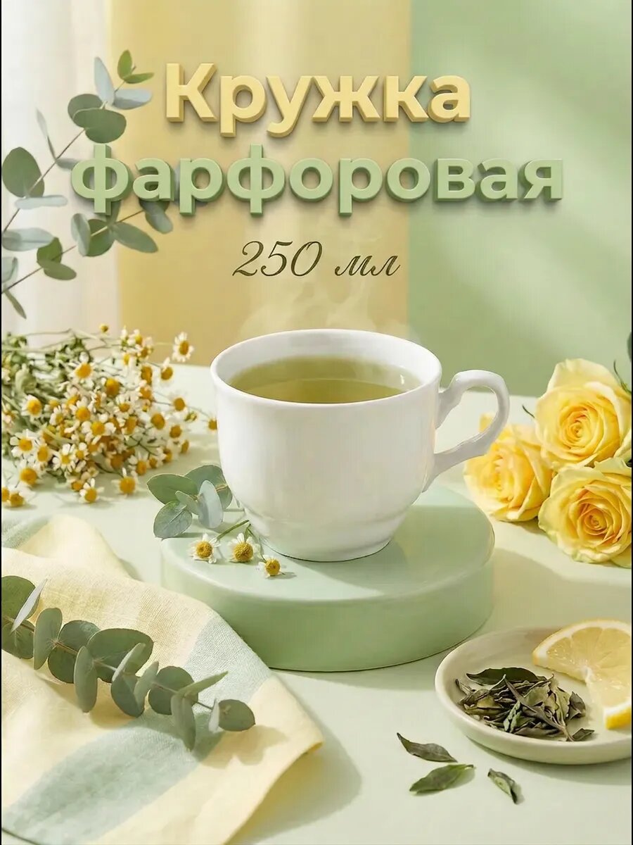 Чашка чайная Добрушский фарфоровый завод «Тюльпан», 250 мл, фарфор, белый